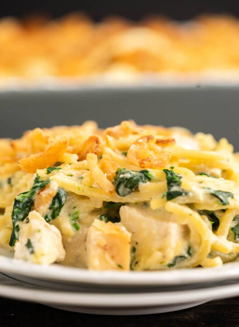 Creamy Baked Monterey Chicken Spaghetti - Bowl Me Over