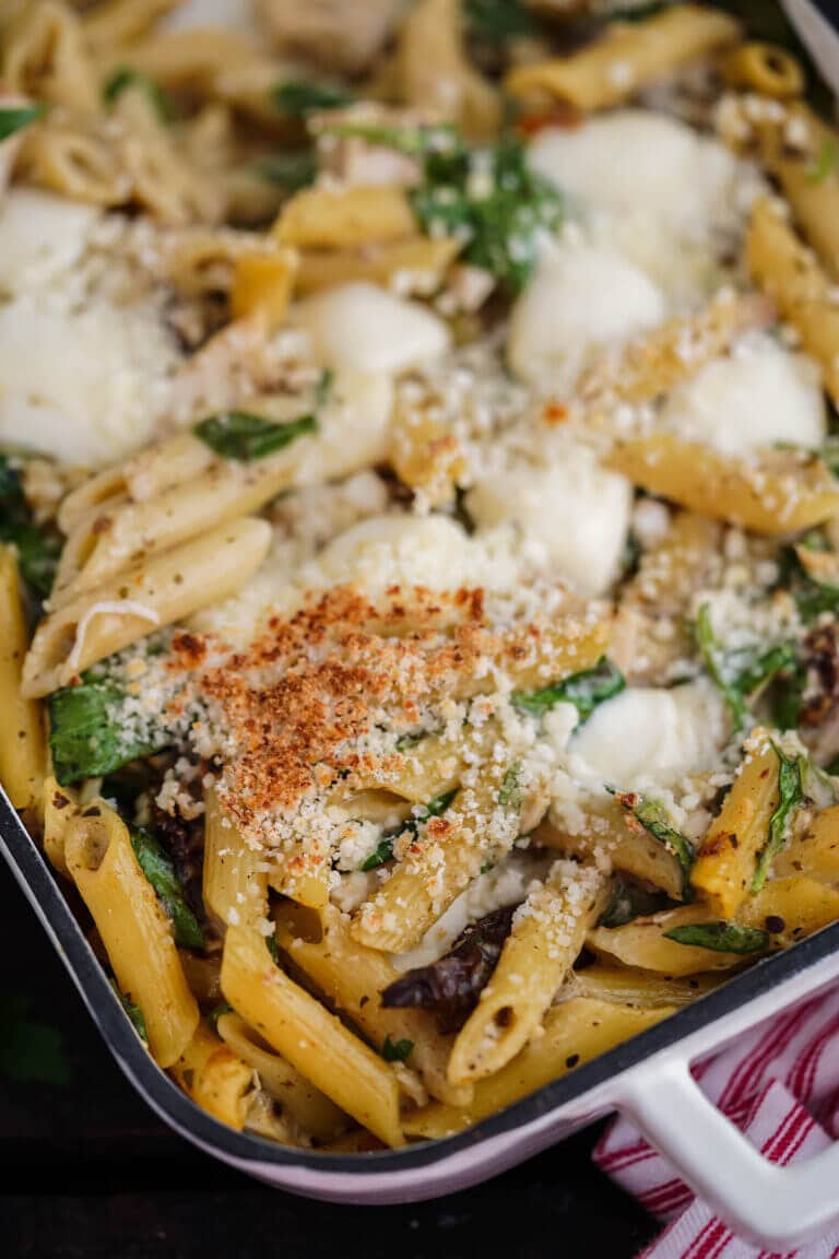 Baked Chicken Pesto with Penne Pasta (Easy Casserole)) - Bowl Me Over