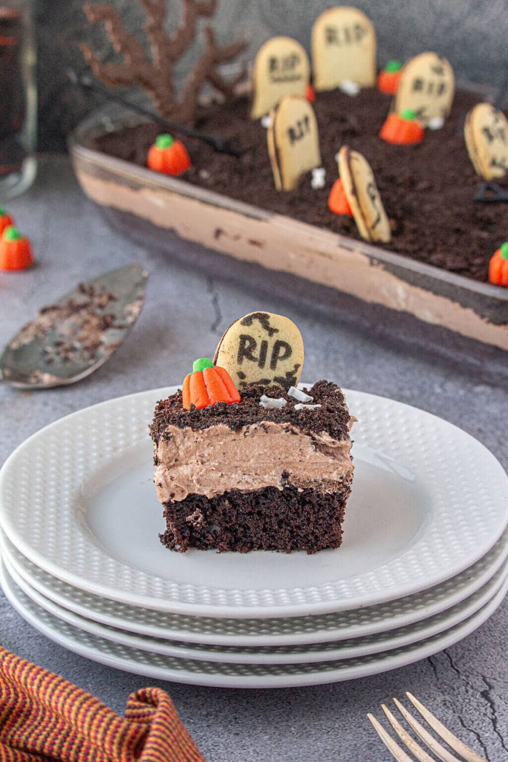 Spooky Graveyard Dirt Cake for Halloween - Bowl Me Over