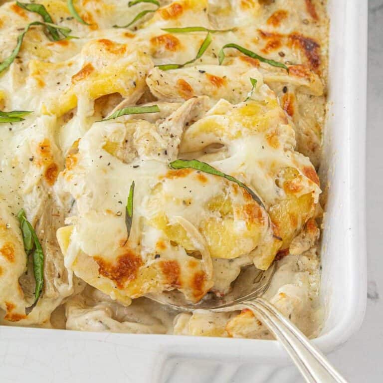 Easy Chicken Tortellini Bake with Alfredo Sauce - Bowl Me Over
